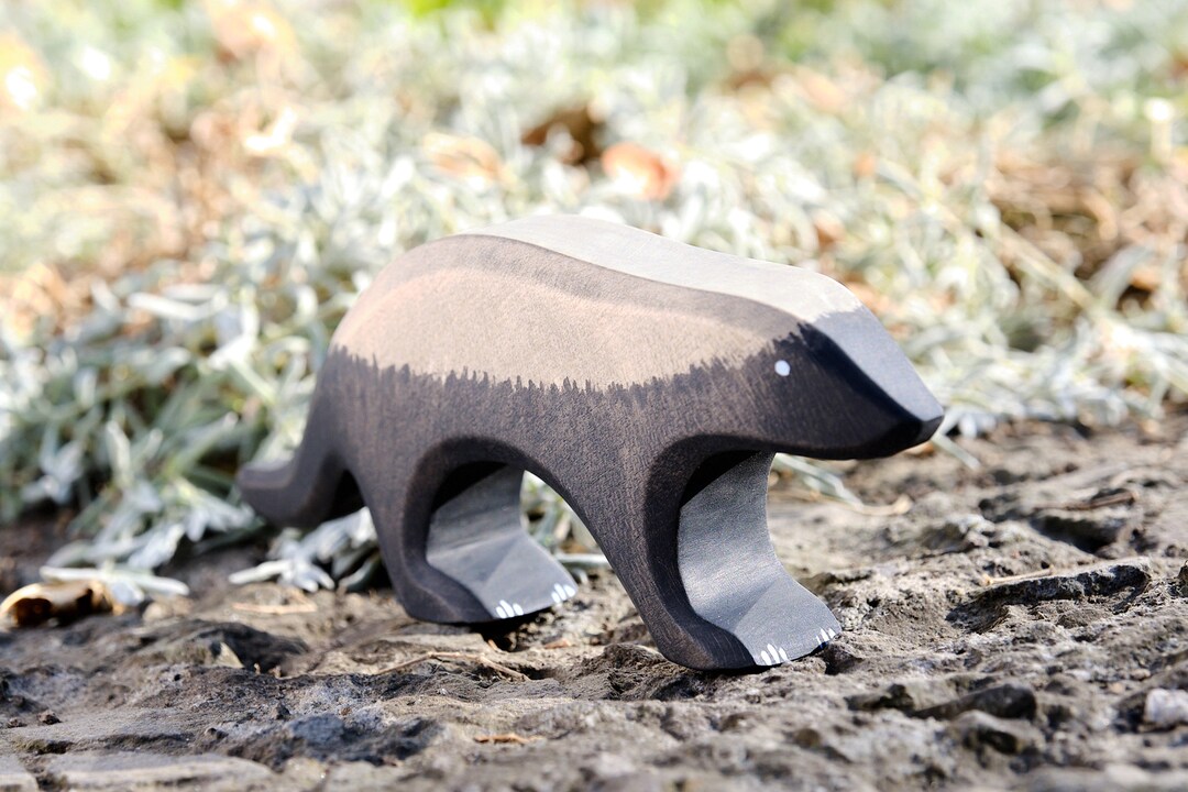 Wooden Honey Badger Toy - Wood Animal Figure for Kids - Wooden Animal ...