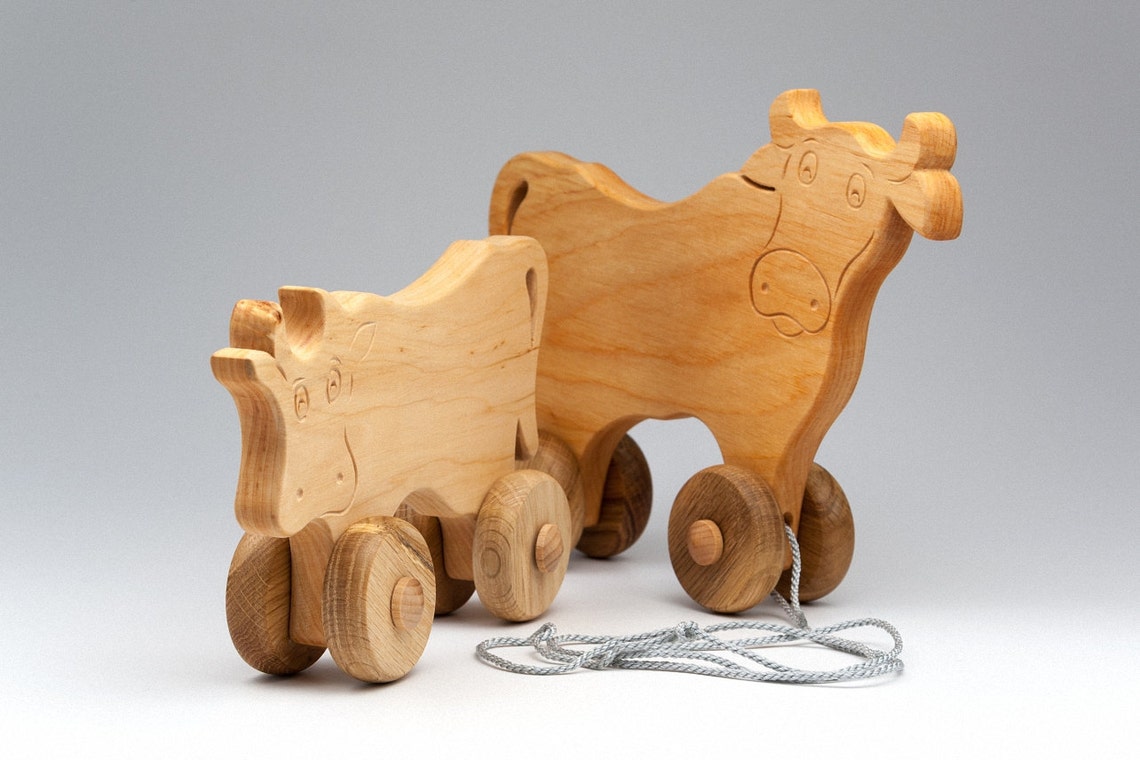 Cow Figure Rolling Toy Toy on Wheels Cow Toy Waldorf - Etsy