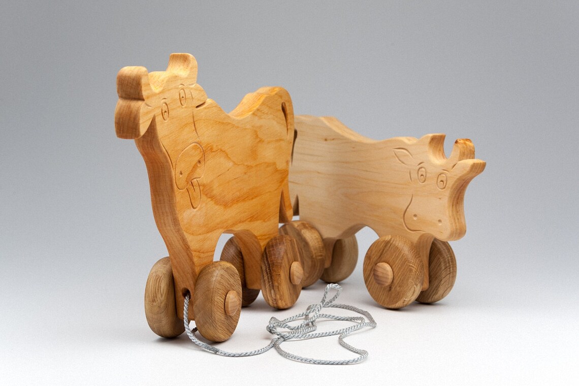 Cow Wood Cow on Wheels Wooden Cow Toy Eco Friendly | Etsy