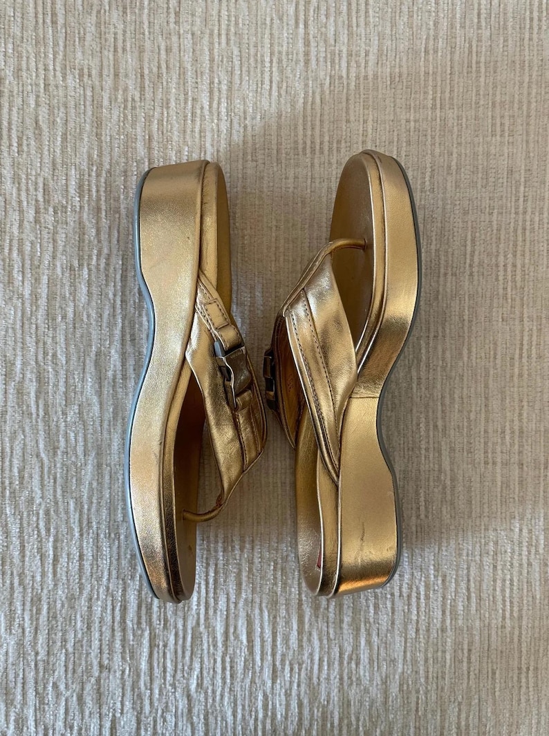 Y2K Prada Sport Gold Platform Wedge Sandals - Etsy
