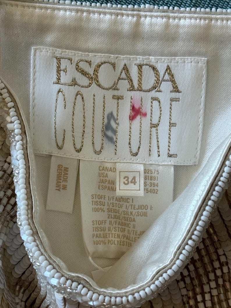 80s Escada Couture Ivory Beaded Silk Mini Dress - Etsy