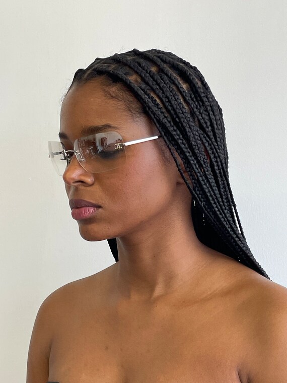 Rimless Y2k Sleek Rectangle Vintage Sunglasses - Hyla… - Gem