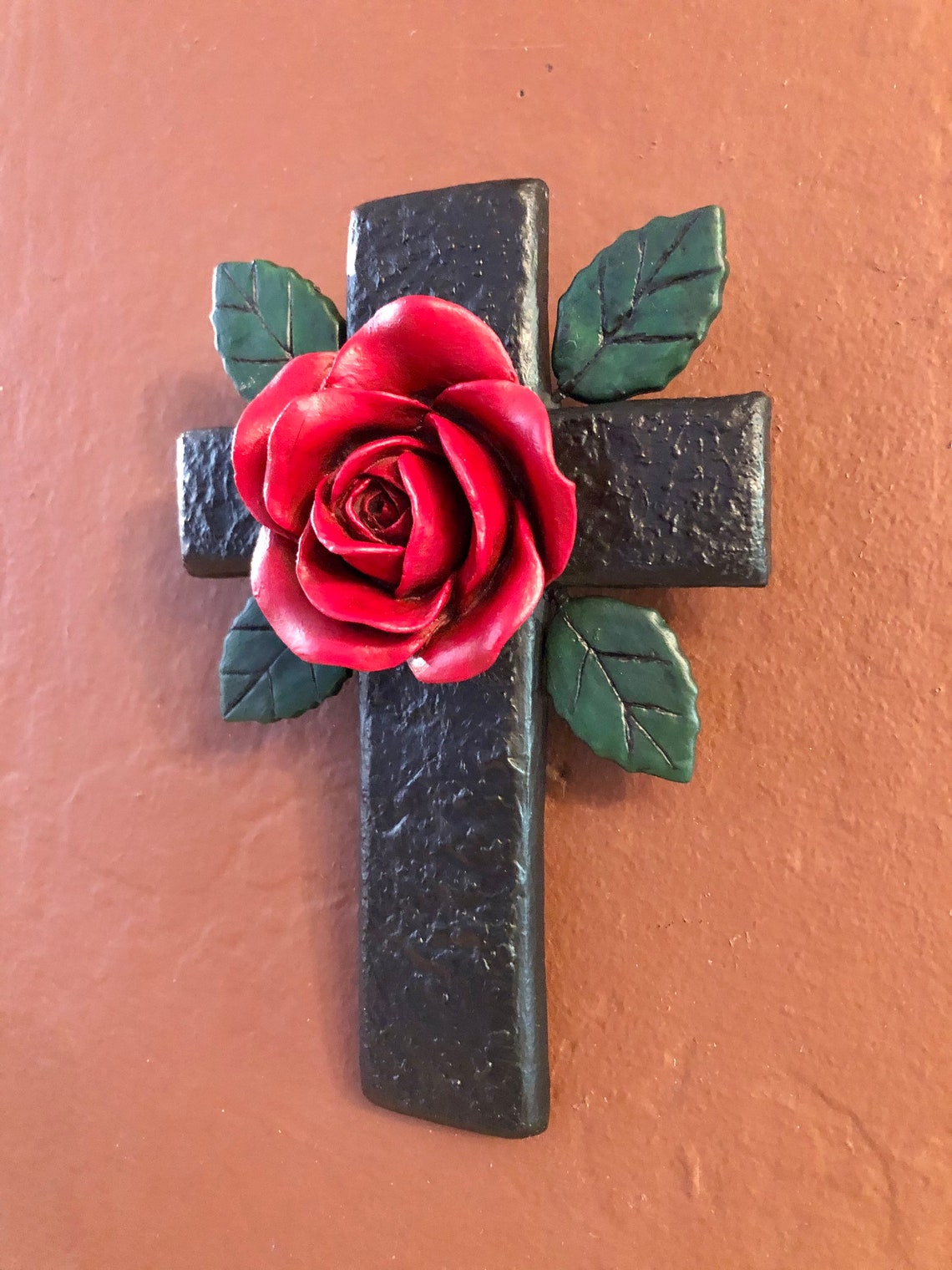 Red Rose Cross Floral Art Rustic Cross Decor Wall Hanging | Etsy
