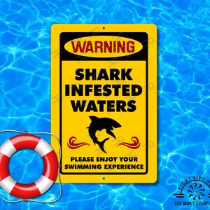 Shark Infested Waters Sign, Pool Rules, Aluminum Sign, UV Coated, Free ...