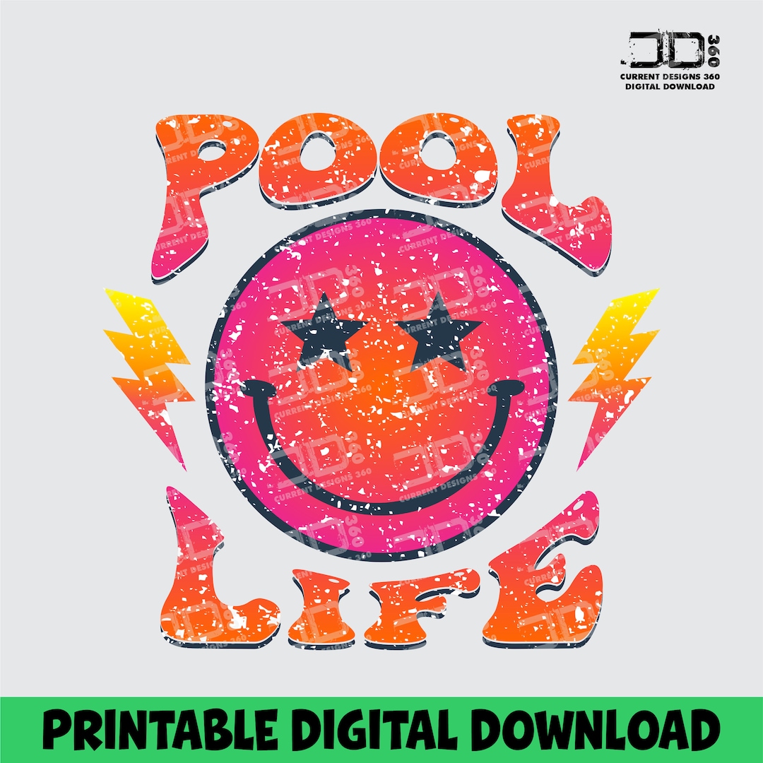 Pool Life Smiley Face PNG: Disco Sublimation Design (digital Download ...