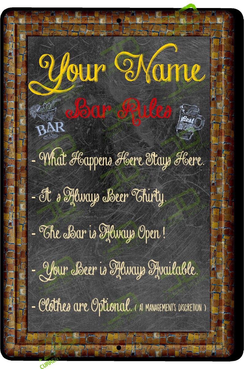 Custom Metal Bar Rules Sign UV Coated Aluminum Your Name - Etsy