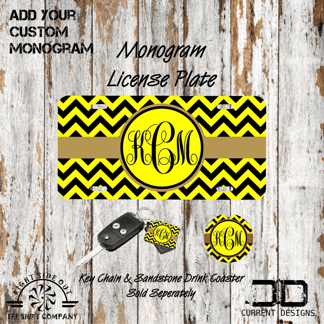 License Plate Aluminum Chevron Yellow Black and Gold Custom Monogram - Etsy