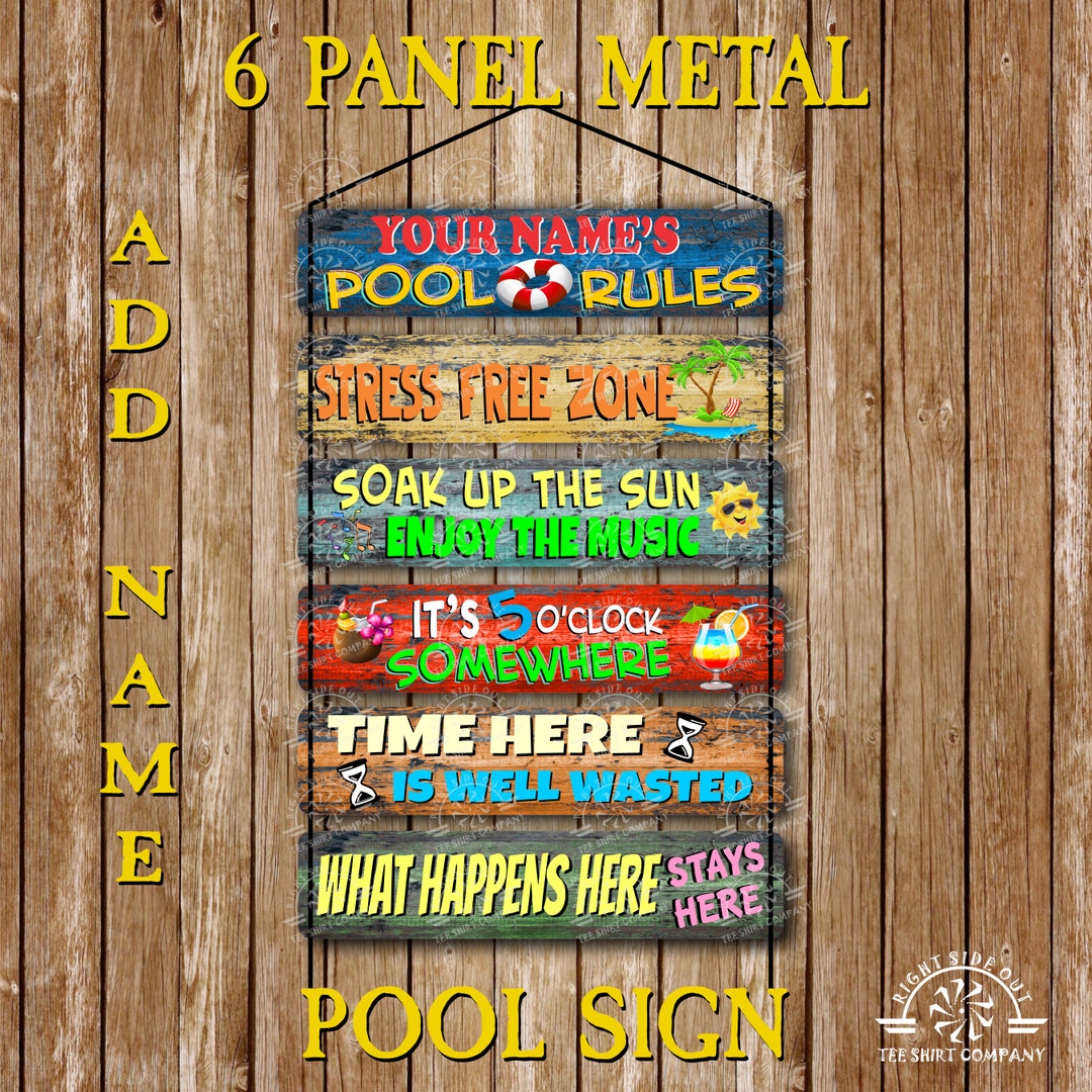 Hanging Pool Sign 6 Panel Metal Outdoor Pool Rules Swimming Pool Sign ...