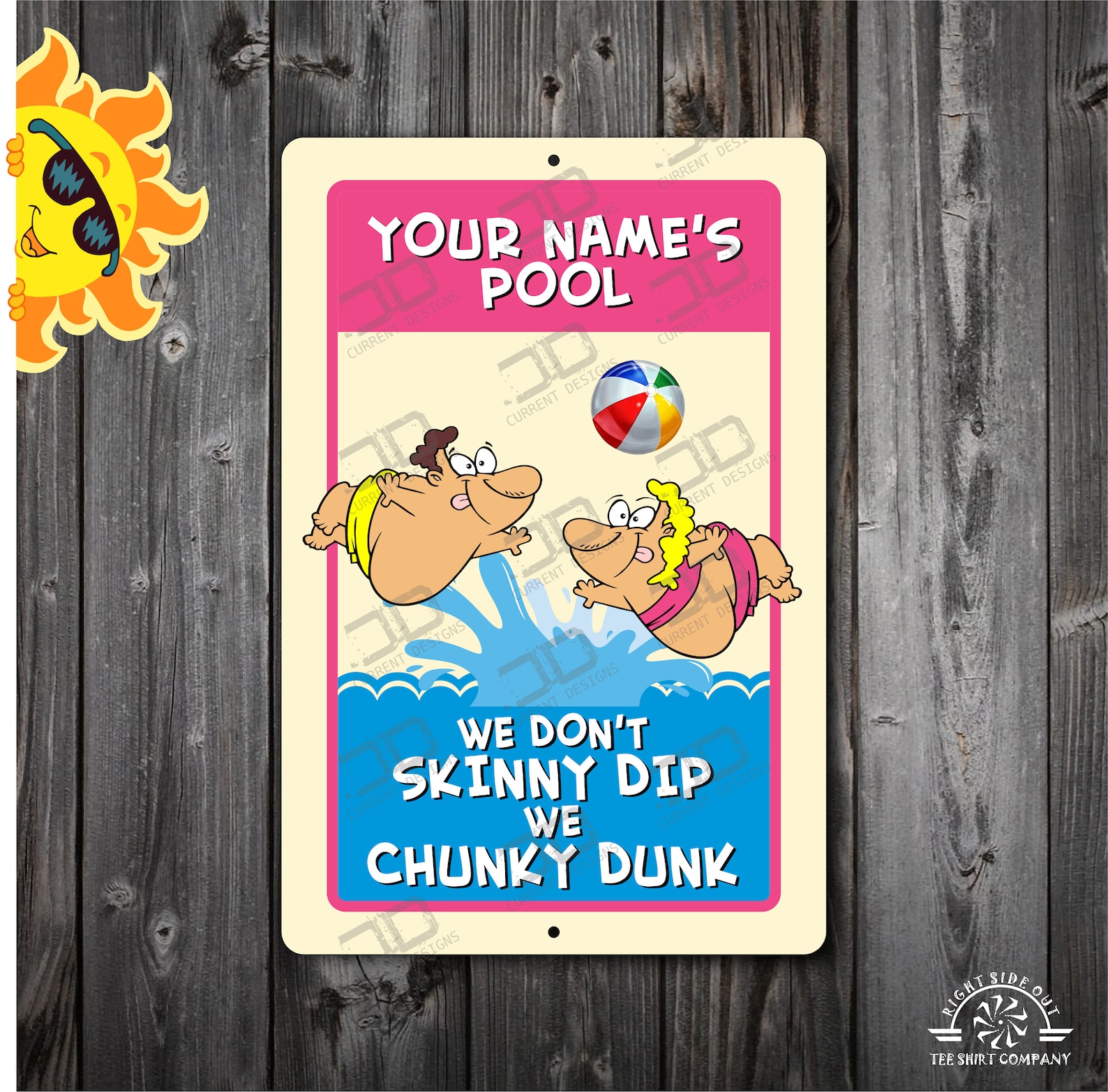 Pool Sign Chunky Dunk With Your Name Outdoor Metal Skinny Dip Sign Add ...