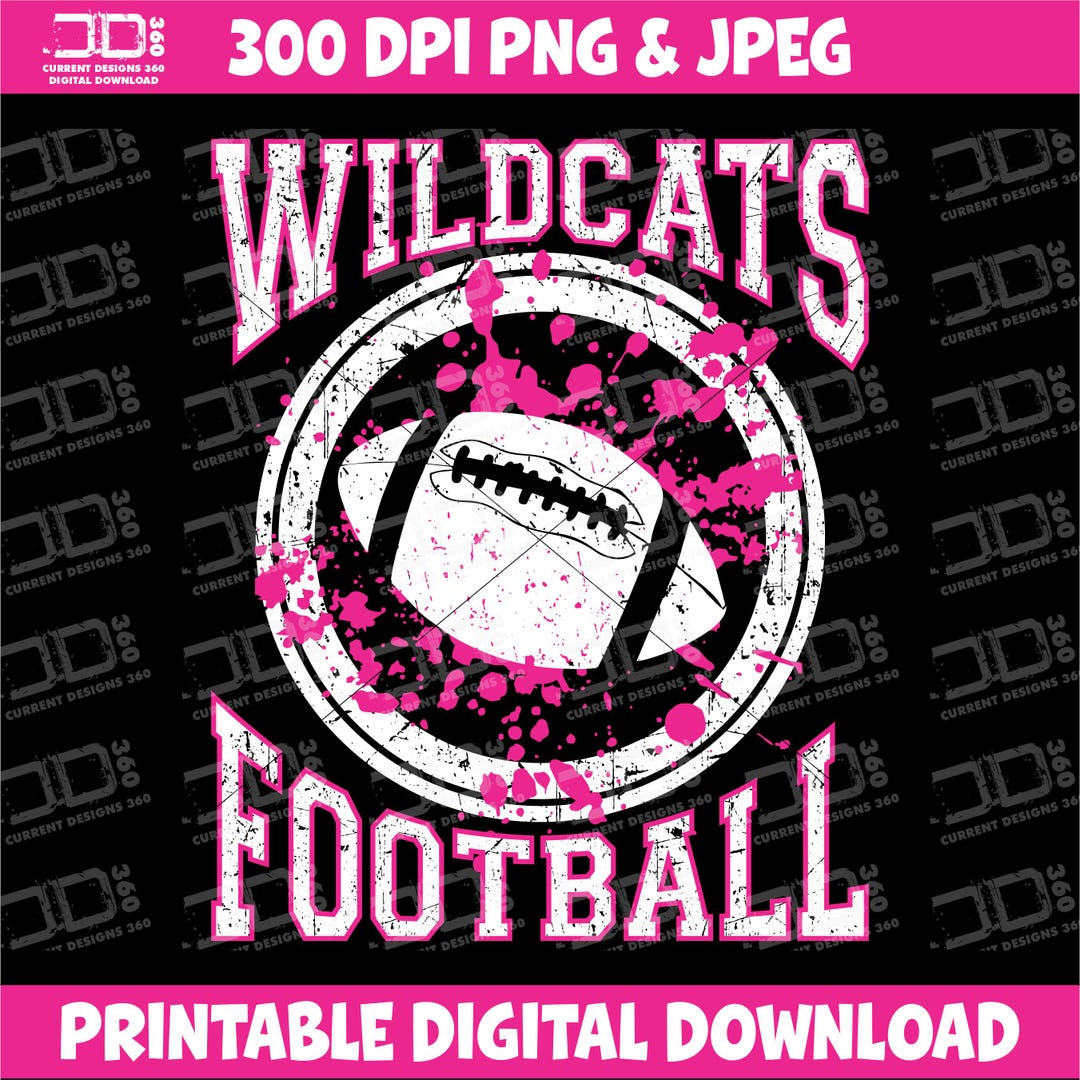 Pink Wildcats Football Png Print Download Dtg, Dtf Digital Print ...