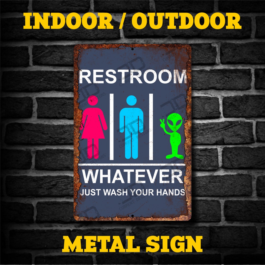 Restroom Alien Metal Sign Indoor Outdoor Bathroom Funny Sign Bathroom ...