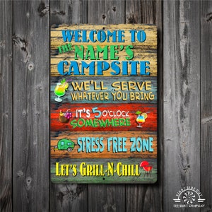 Welcome to Our Campsite Metal Outdoor Sign With Your Name. Personalized ...