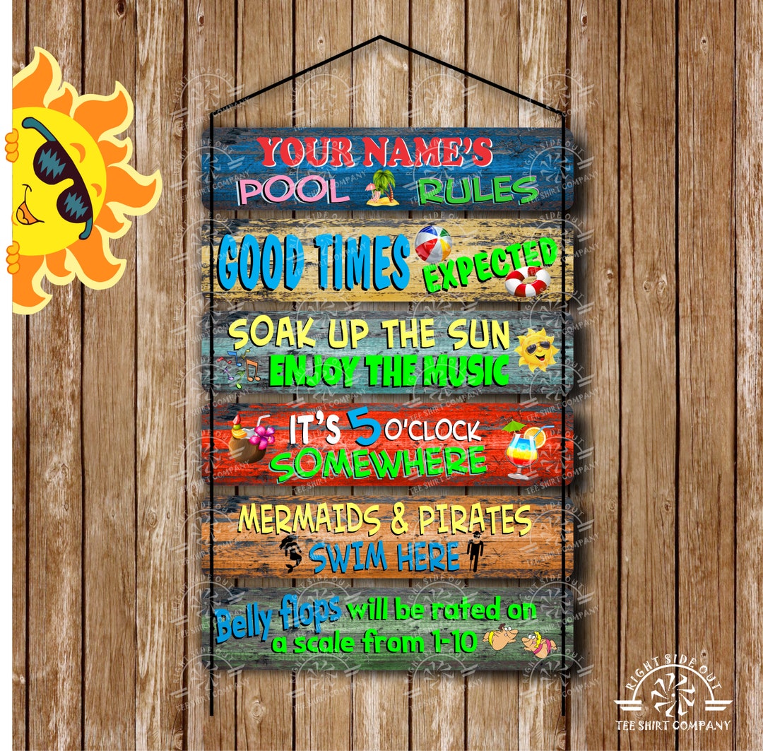 Pool Rules Hanging Sign Metal Outdoor Rope Panel Pool Quotes Swimming ...