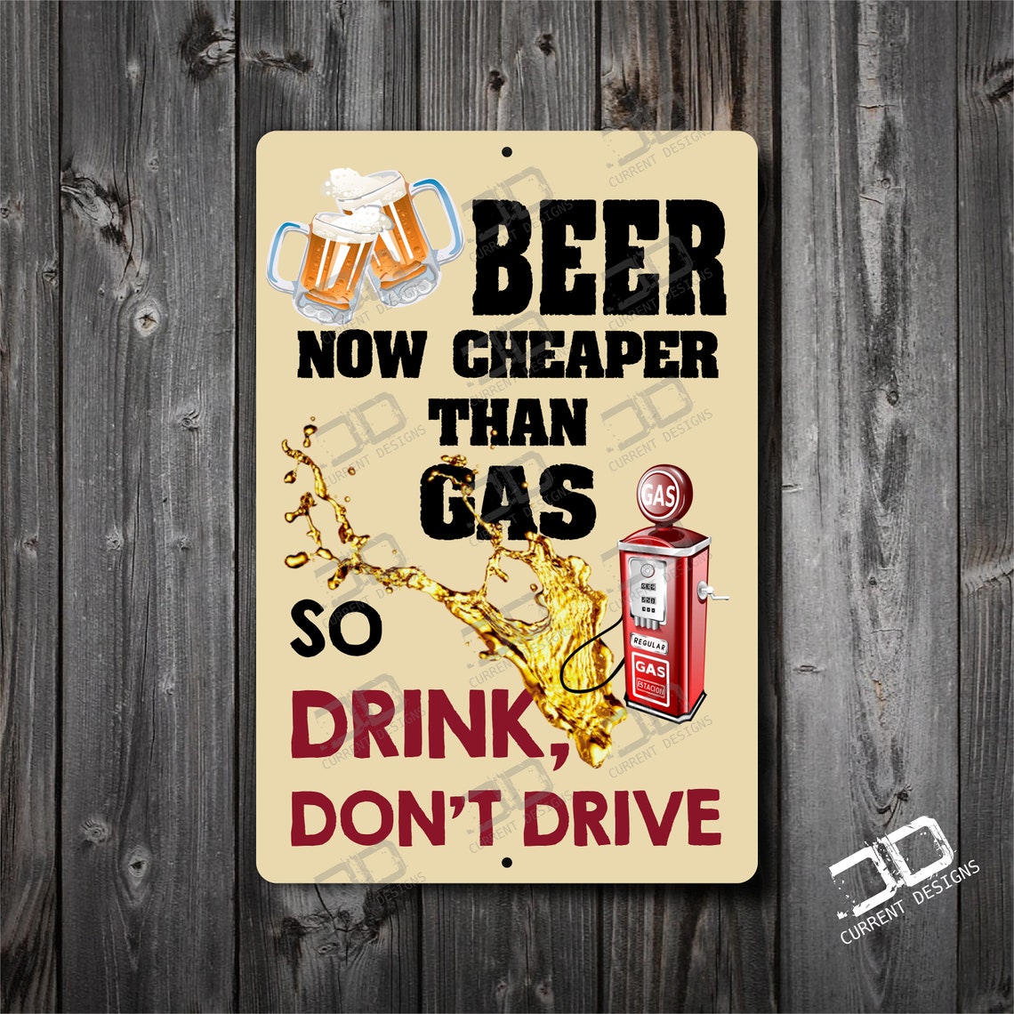 Vintage Metal Beer Sign | Beer Cheaper Than Gas Metal Sign | Bar Gift ...