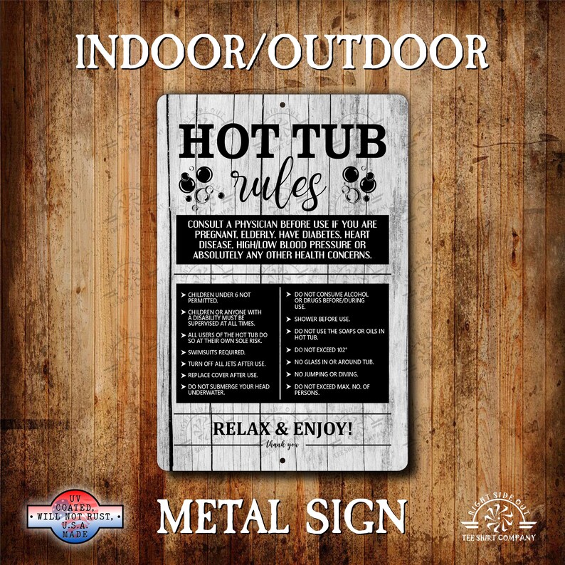 Hot Tub Rules Metal Sign Indoor Outdoor Metal Spa Hot Tub Rules ...