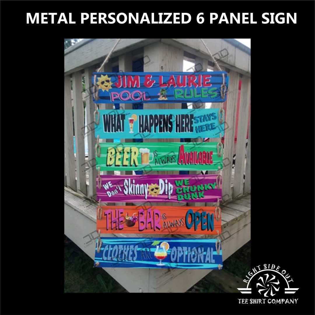 Hanging Pool Rules 6 Panel Metal Sign With Your Name and Quotes. Many ...