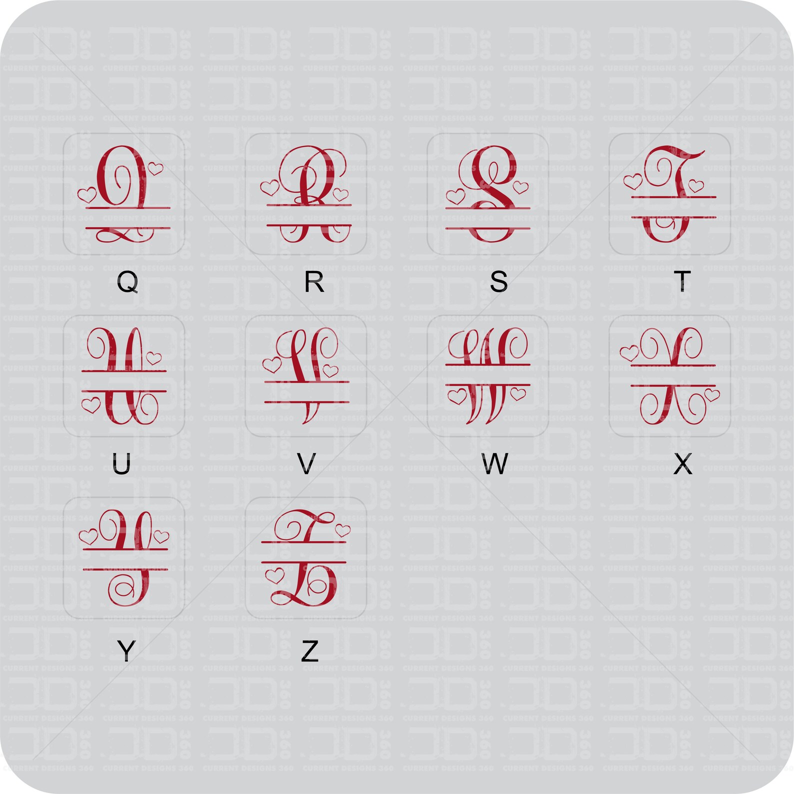 Hearts Split Monogram Alphabet SVG DXF PNG Split Monogram - Etsy