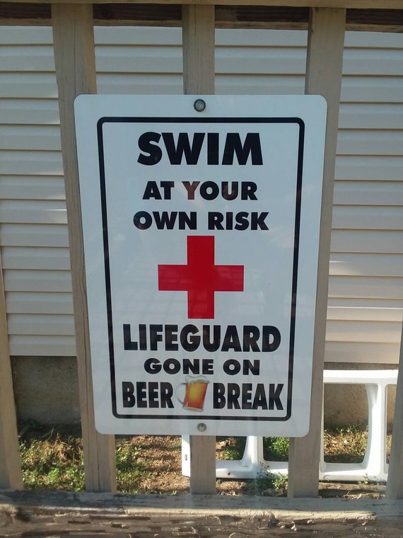 Aluminum Sign Pool Rules Shark infested waters sign Beer break gift ...