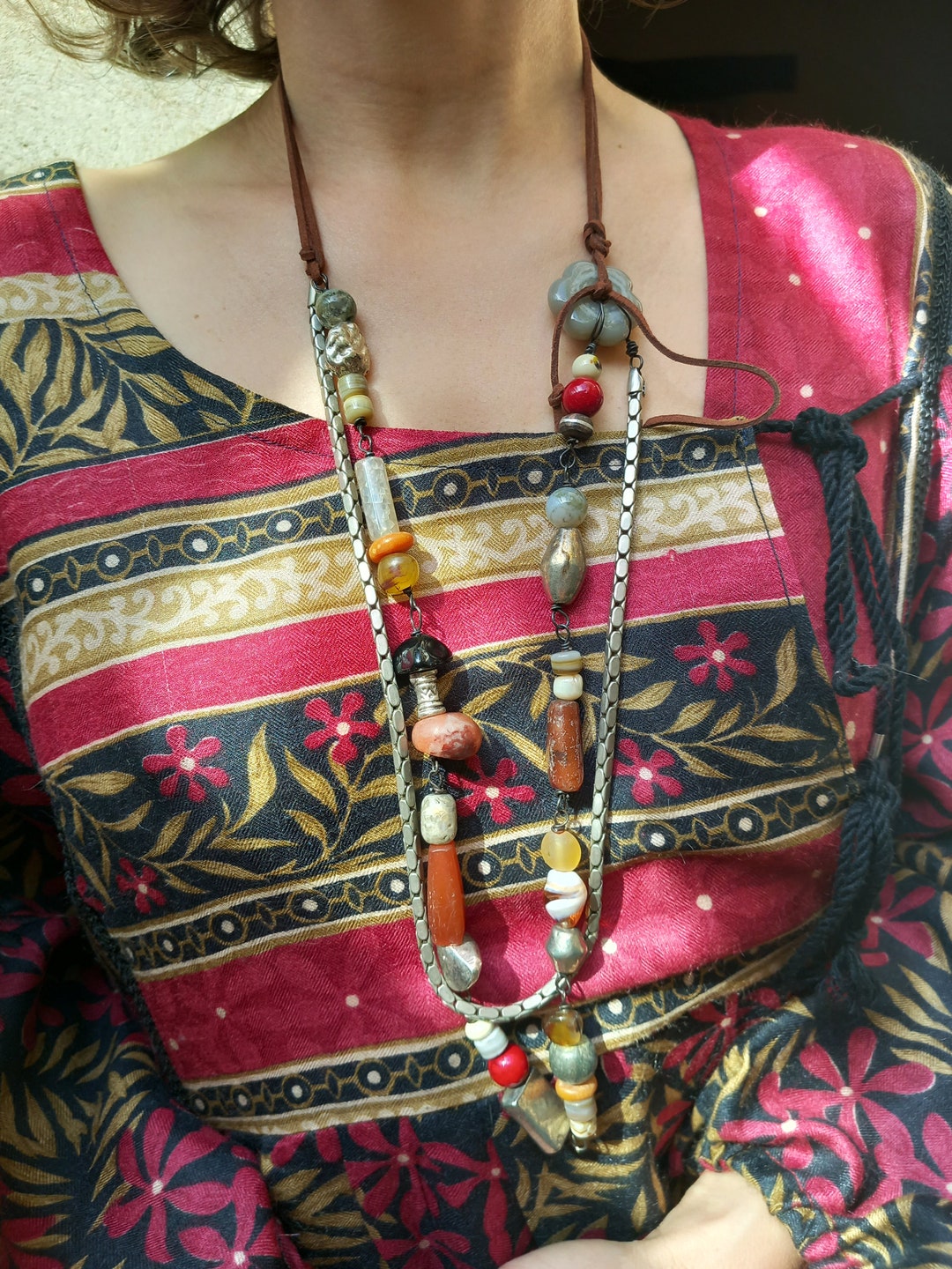 Long Layered Necklaces Rosary Chain Gemstones and Silver - Etsy