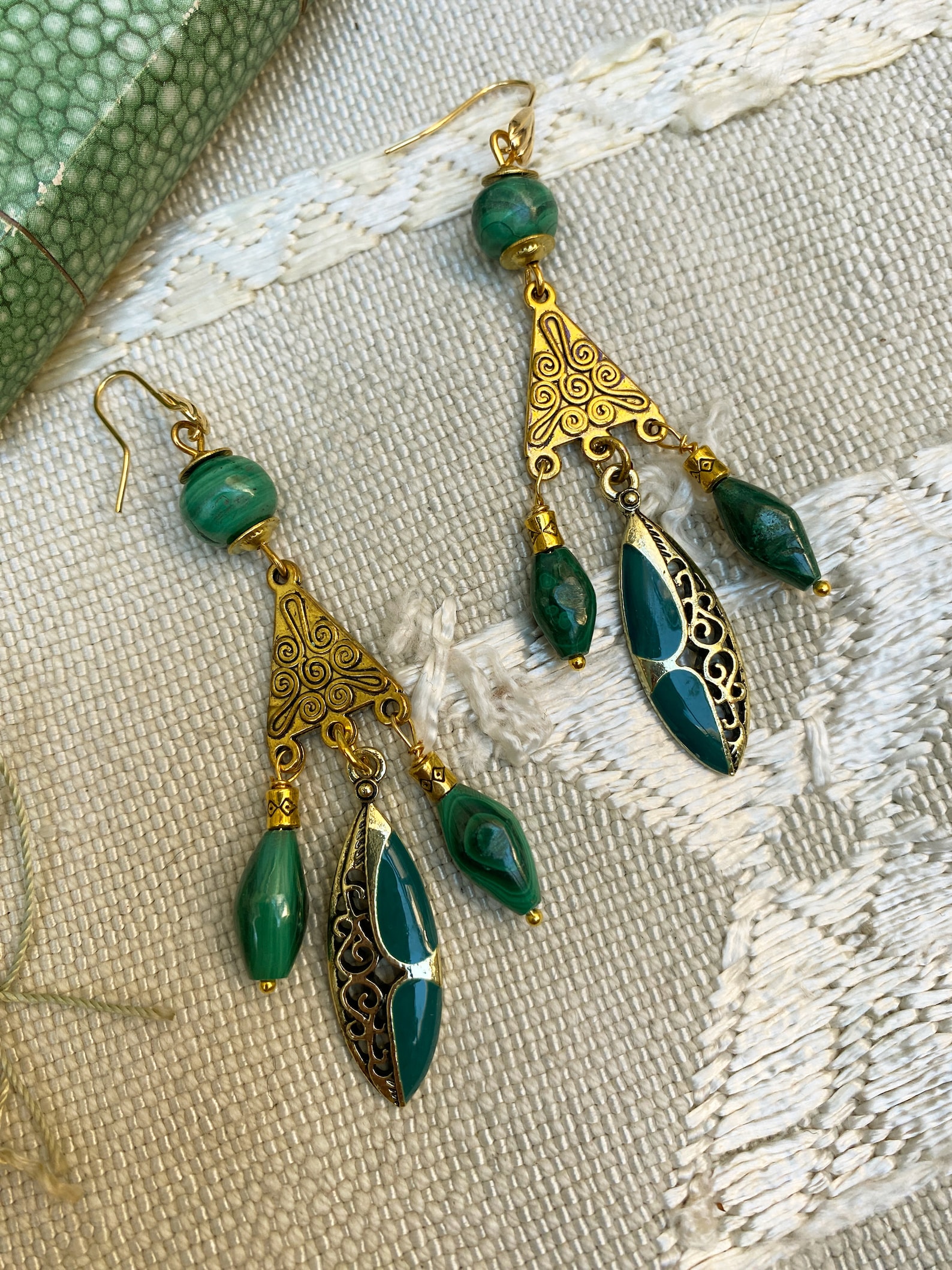 Modern, Rustic Earrings, Ethnic Dangles, Natural Stones, Tinted Metal ...