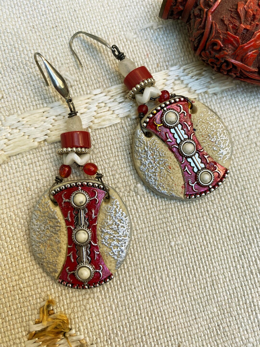 Berber Tattoo Earrings Polymer Glass Bronze Ethnic Jewelry Rustic ...