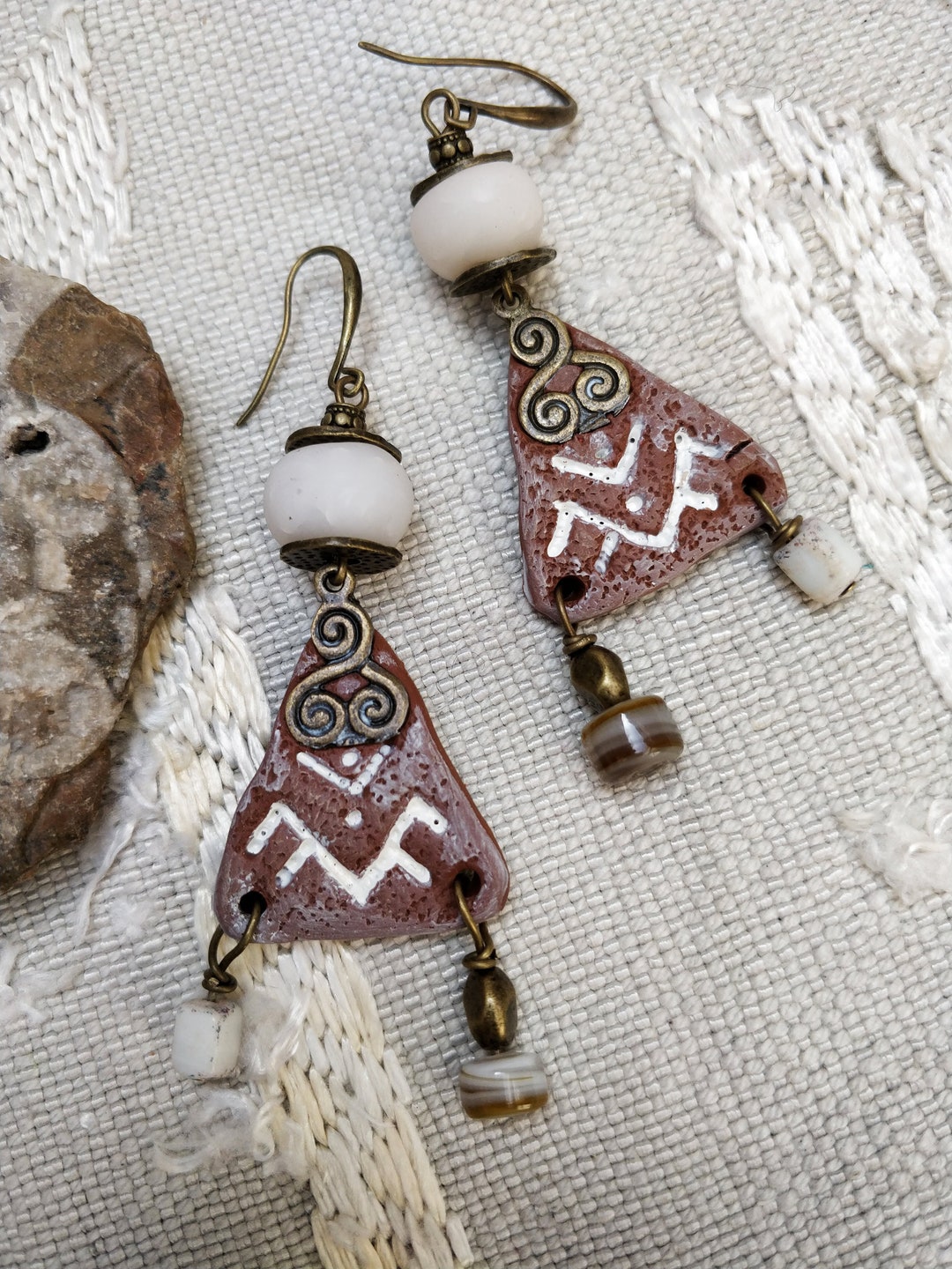 Berber Tattoo Earrings Polymer Glass Bronze Ethnic Jewelry Rustic ...