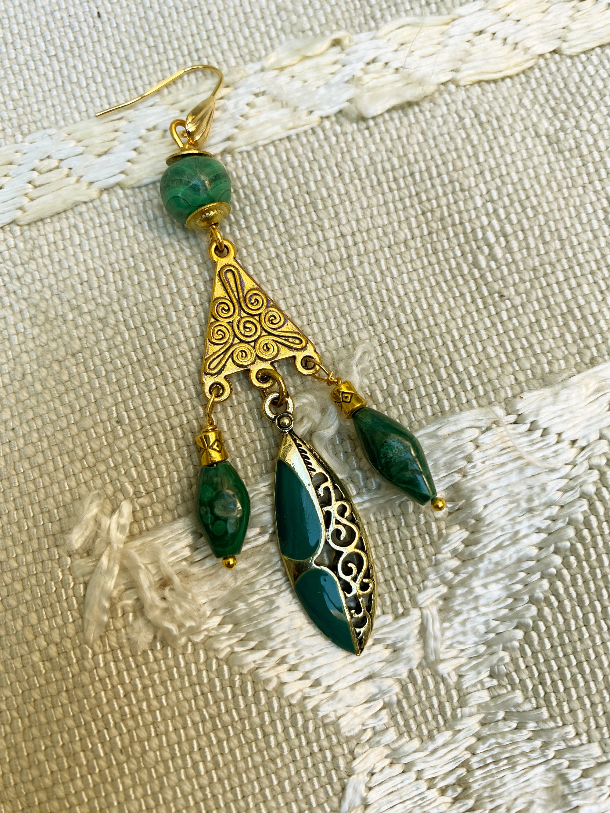 Modern, Rustic Earrings, Ethnic Dangles, Natural Stones, Tinted Metal ...