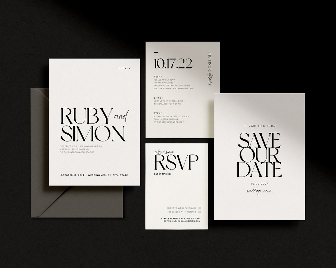 Minimalist Wedding Invitation Template, Wedding Invitation + Save the ...