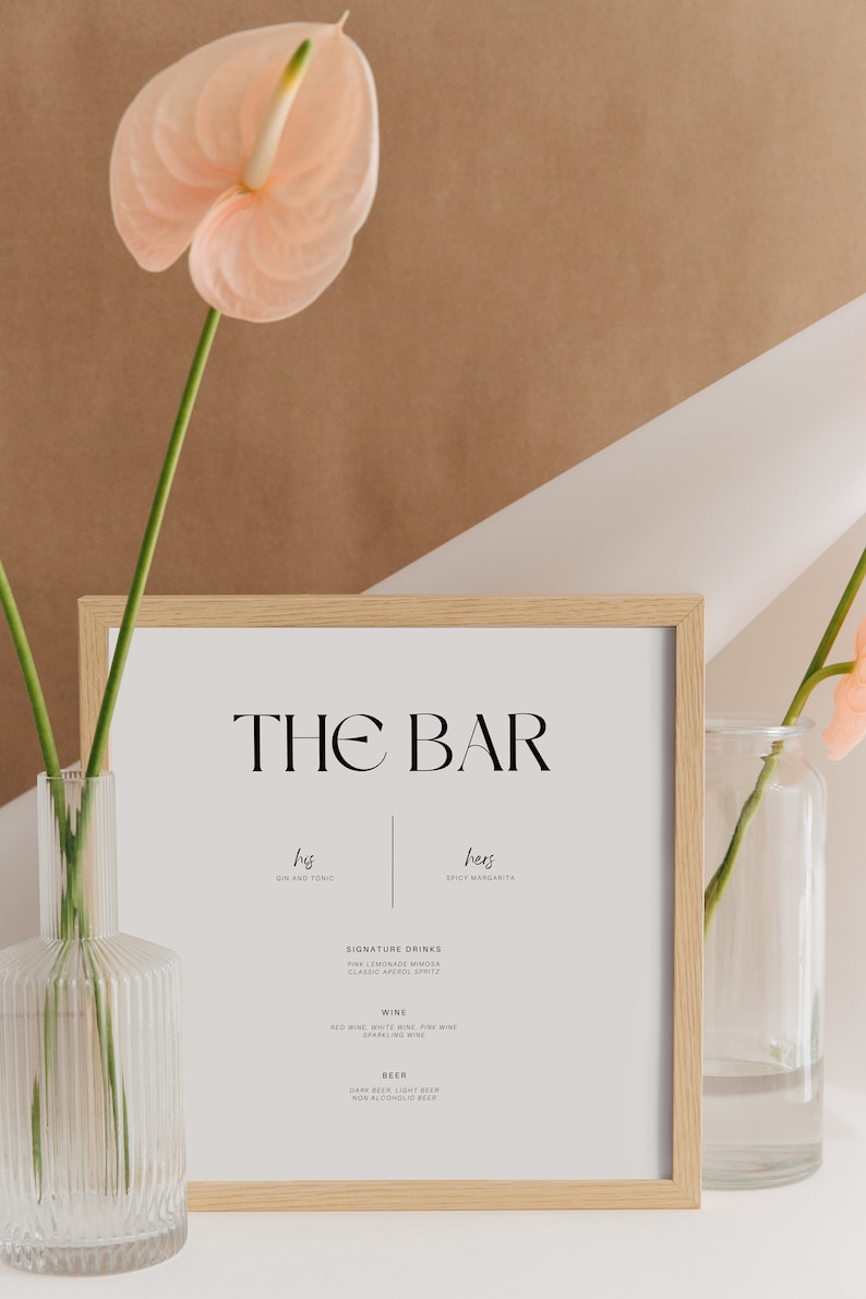 Modern Bar Sign Template Wedding Bar Sign Printable Editable - Etsy