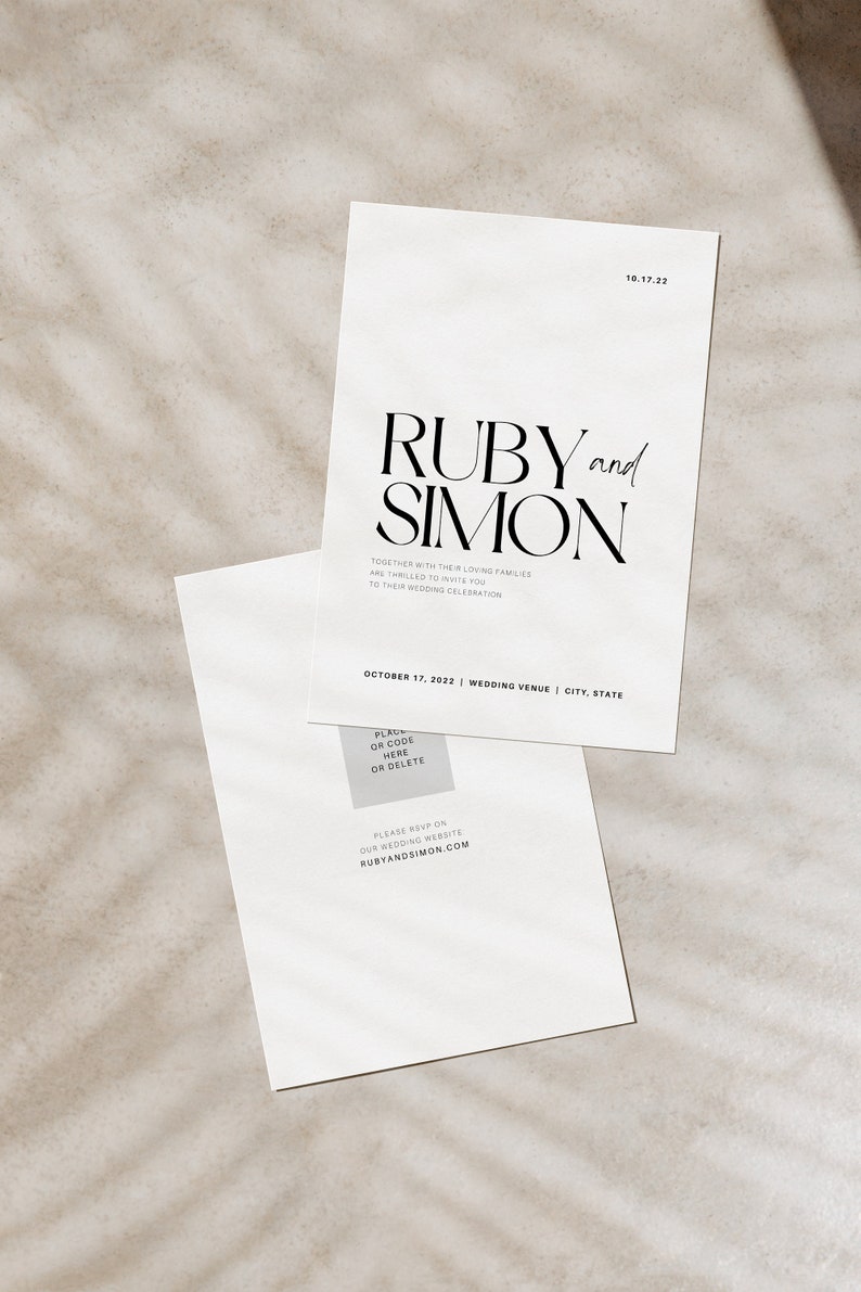 Modern Wedding Invitation Template: Simple Minimalist Design (instant ...
