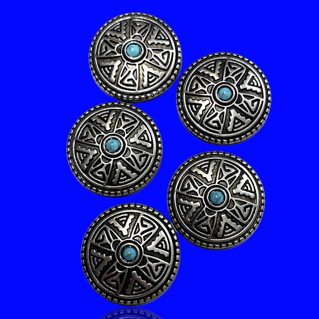 Five Count Aztec Southwest Turquoise Cross Concho / Conchos 1 1/8" W ...