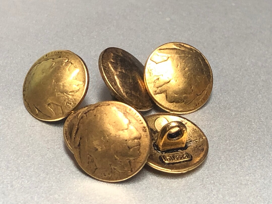 8 Pieces Gold 1936 Indian Head Nickel Button 5/8" With Single Loop Five ...