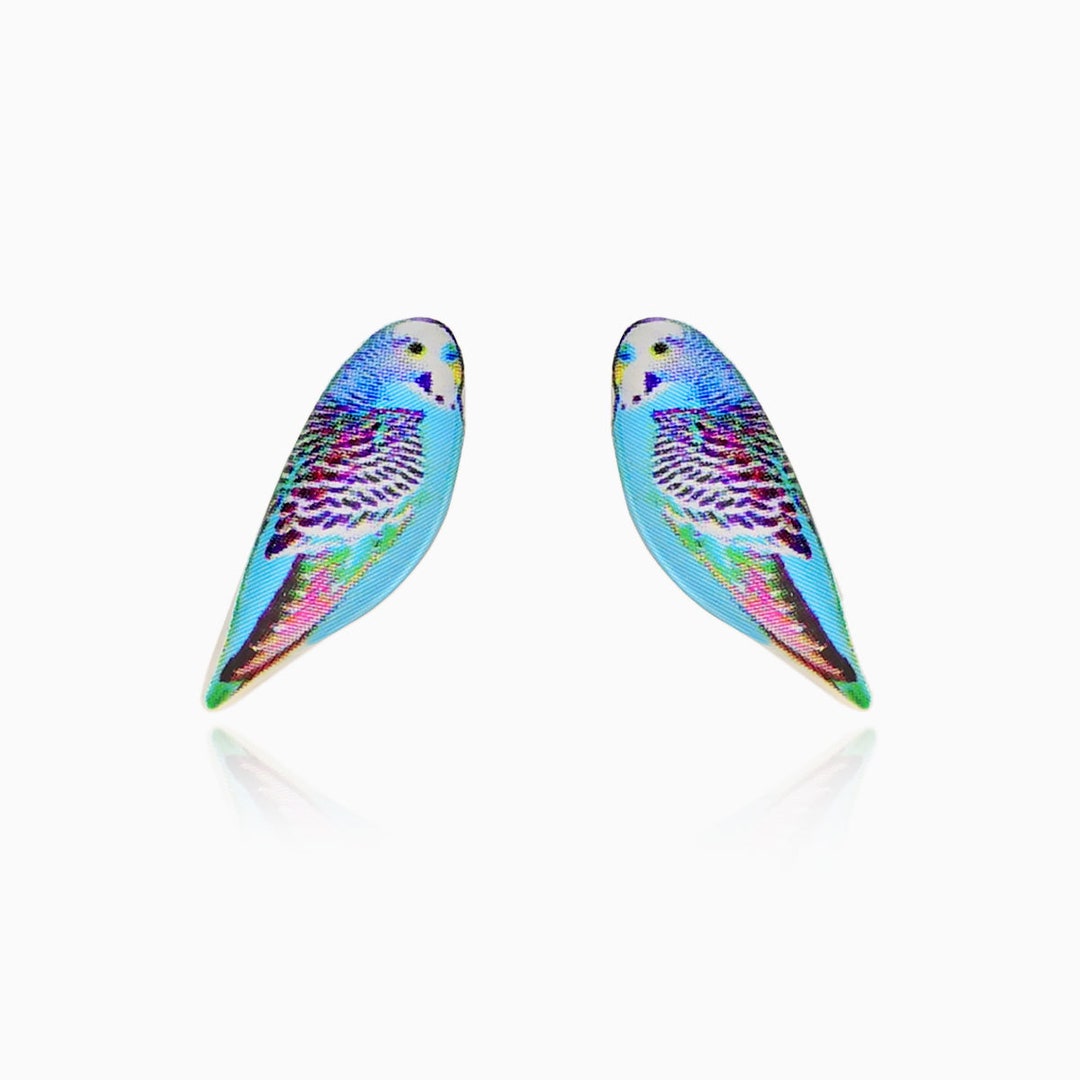 Parakeet Bird Earrings Blue Budgie Studs Unique Handmade Earrings Fun ...