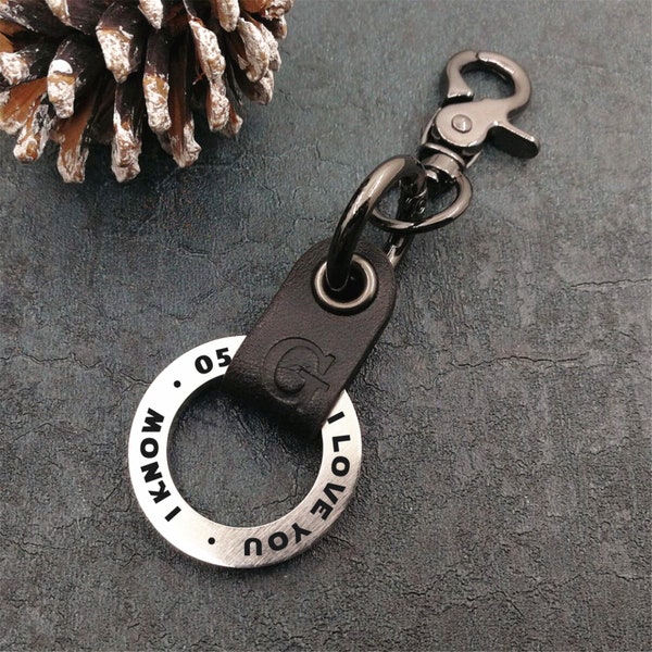Leather Keychain With Engraved Charm - Etsy