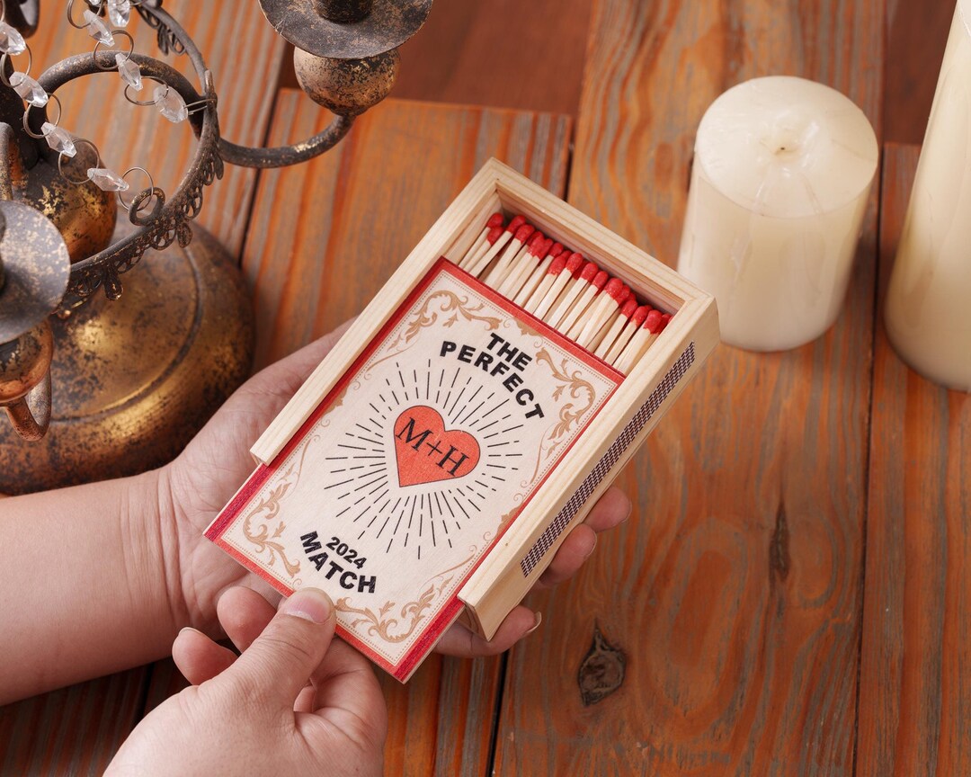 Personalized Match Box, Large Wood Couple Matchbox Custom Name & Date ...