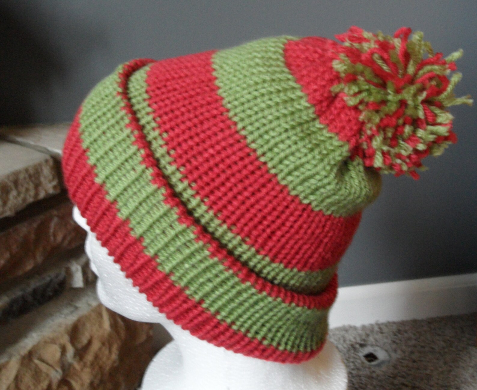 Sage Green and Persimmon Pink Knit Hat - Etsy
