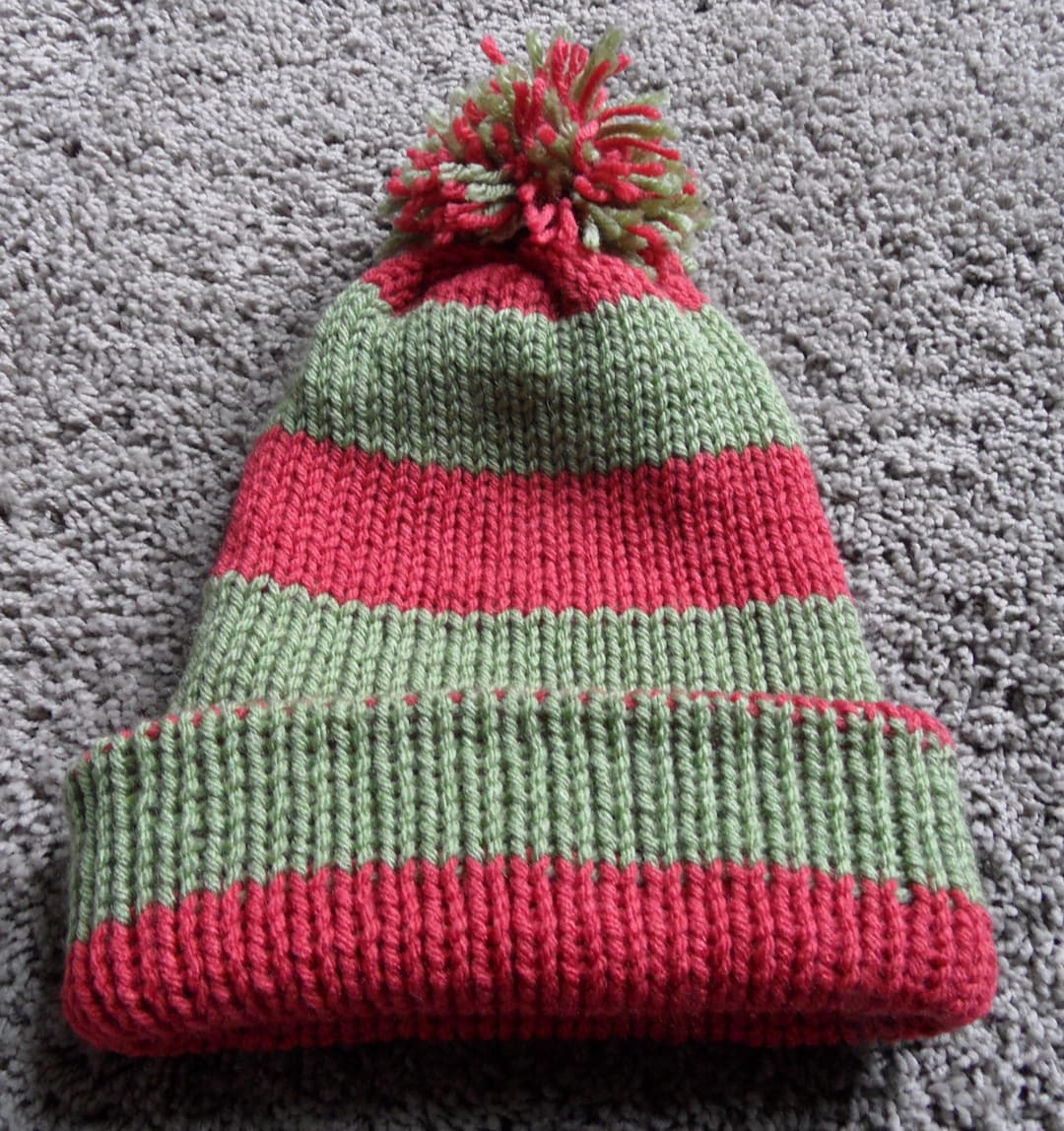 Sage Green and Persimmon Pink Knit Hat - Etsy