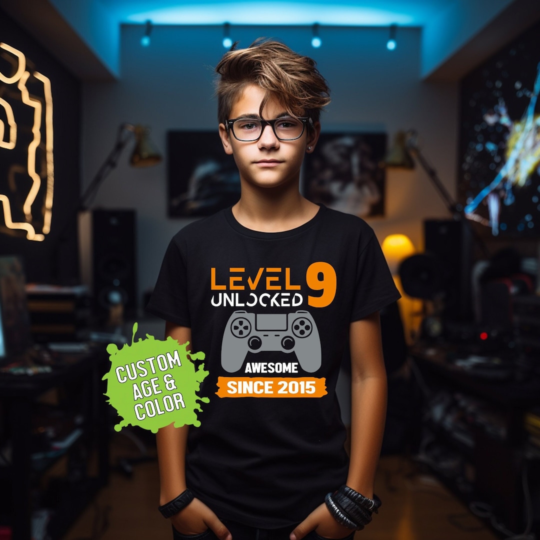 Level 9 Unlocked Shirt, Gamer Birthday Party, 9th Birthday Shirt ...