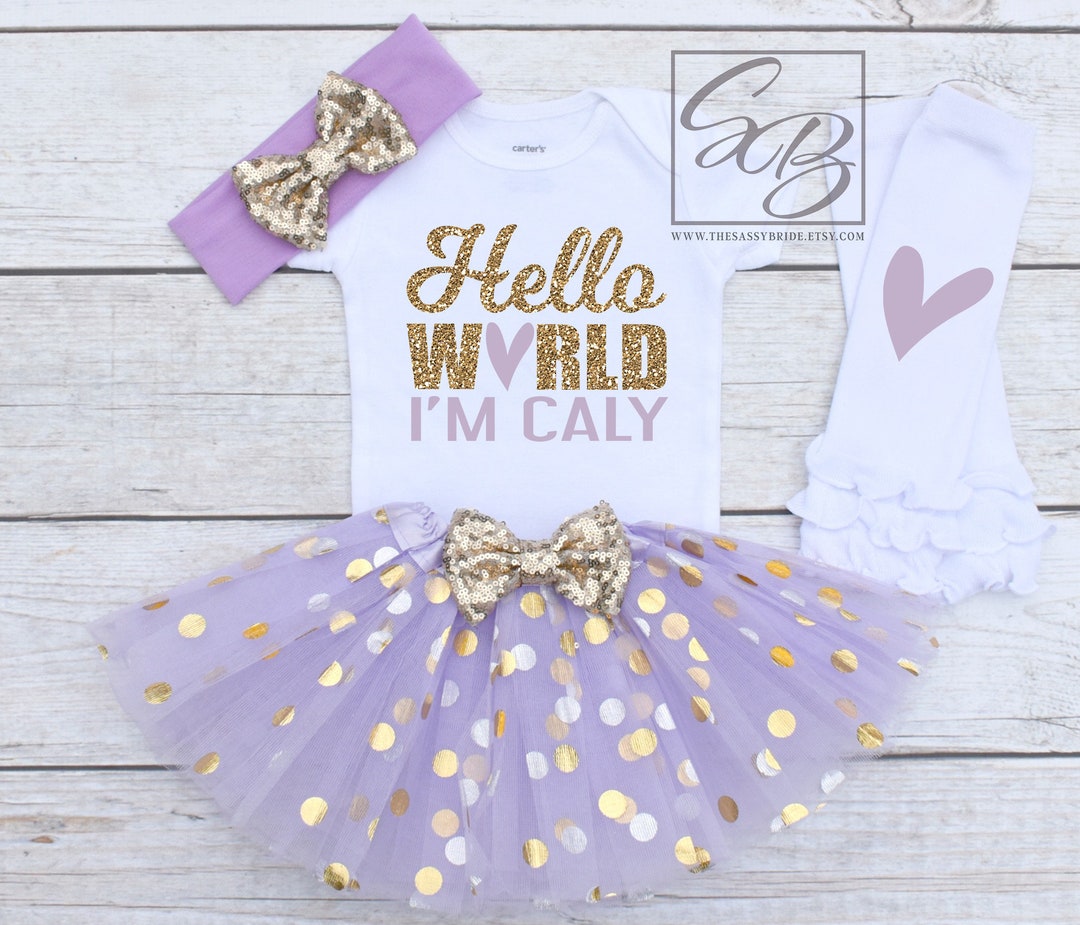 Hello World Newborn Outfit Girl, Newborn Girl Take Home Outfit, Hello ...