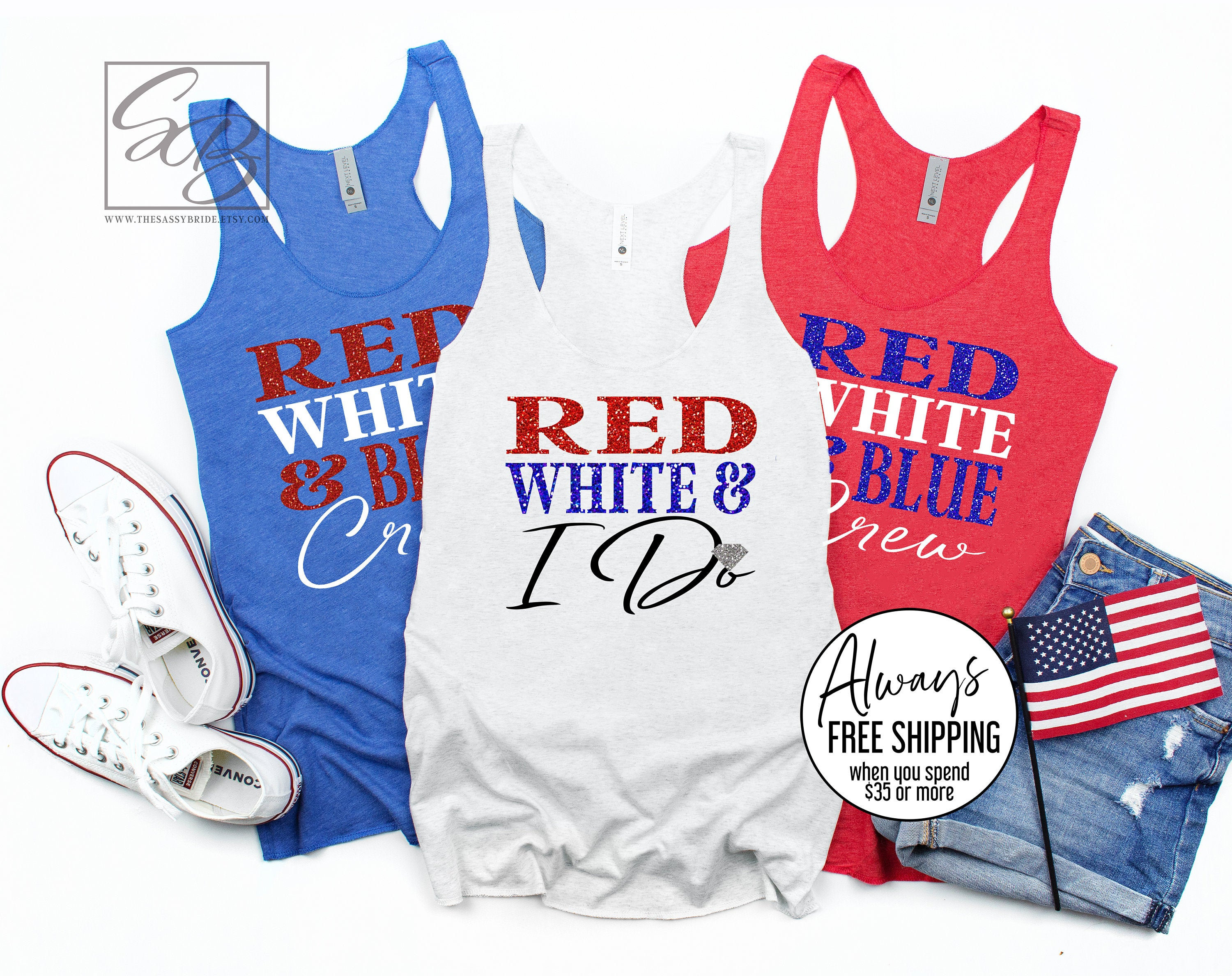 Red White and Blue Crew Tanks. Red White and I Do. 4th of July ...