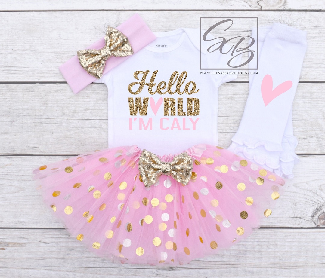 Hello World Newborn Outfit Girl, Newborn Girl Take Home Outfit, Hello ...