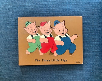 Three Little Pigs Vintage Wooden Puzzle 520 - Etsy