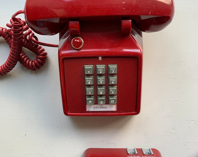 Red Retro Push Button Desk Phone- Vintage 1980s Telephone With Handset ...