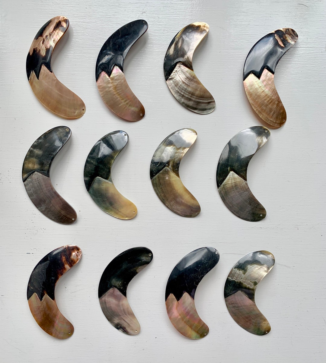 Vintage Carved Beach Shell Iridescent Brown Boomerang / Moon-shaped ...