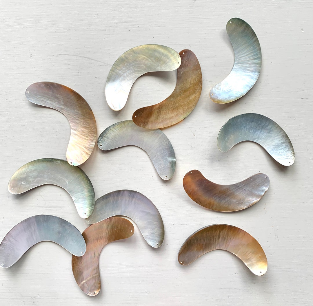 Vintage Carved Beach Shell Iridescent Brown Boomerang / Moon-shaped ...