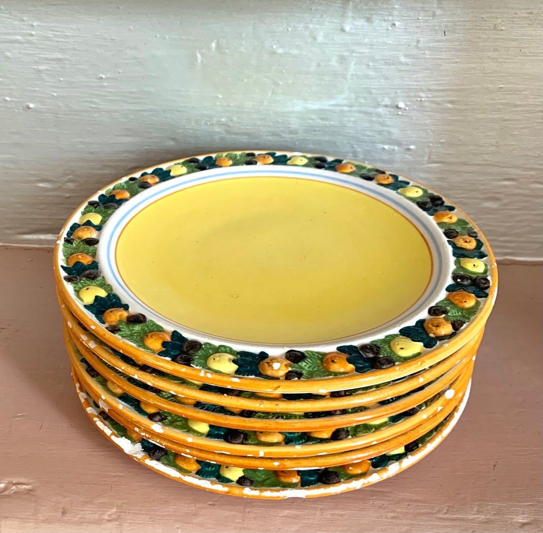 Vintage 1950s Majolica Italian Salad Plates / Yellow Ceramic Mosaic ...