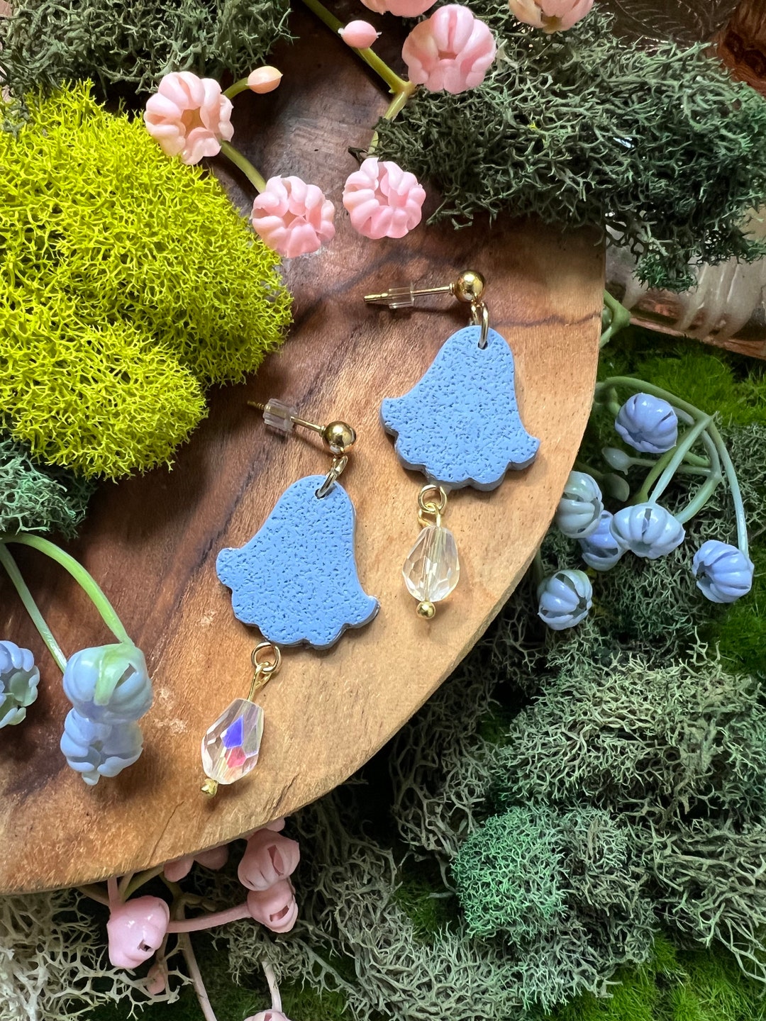 Handmade Polymer Clay Earrings, Floral Earrings, Bluebells, Fairycore ...