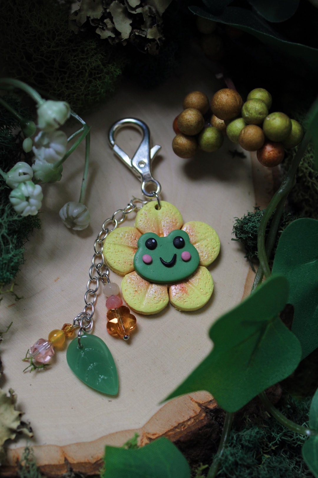 Handmade Polymer Clay Frog Keychain, Beaded Bag Charm - Etsy