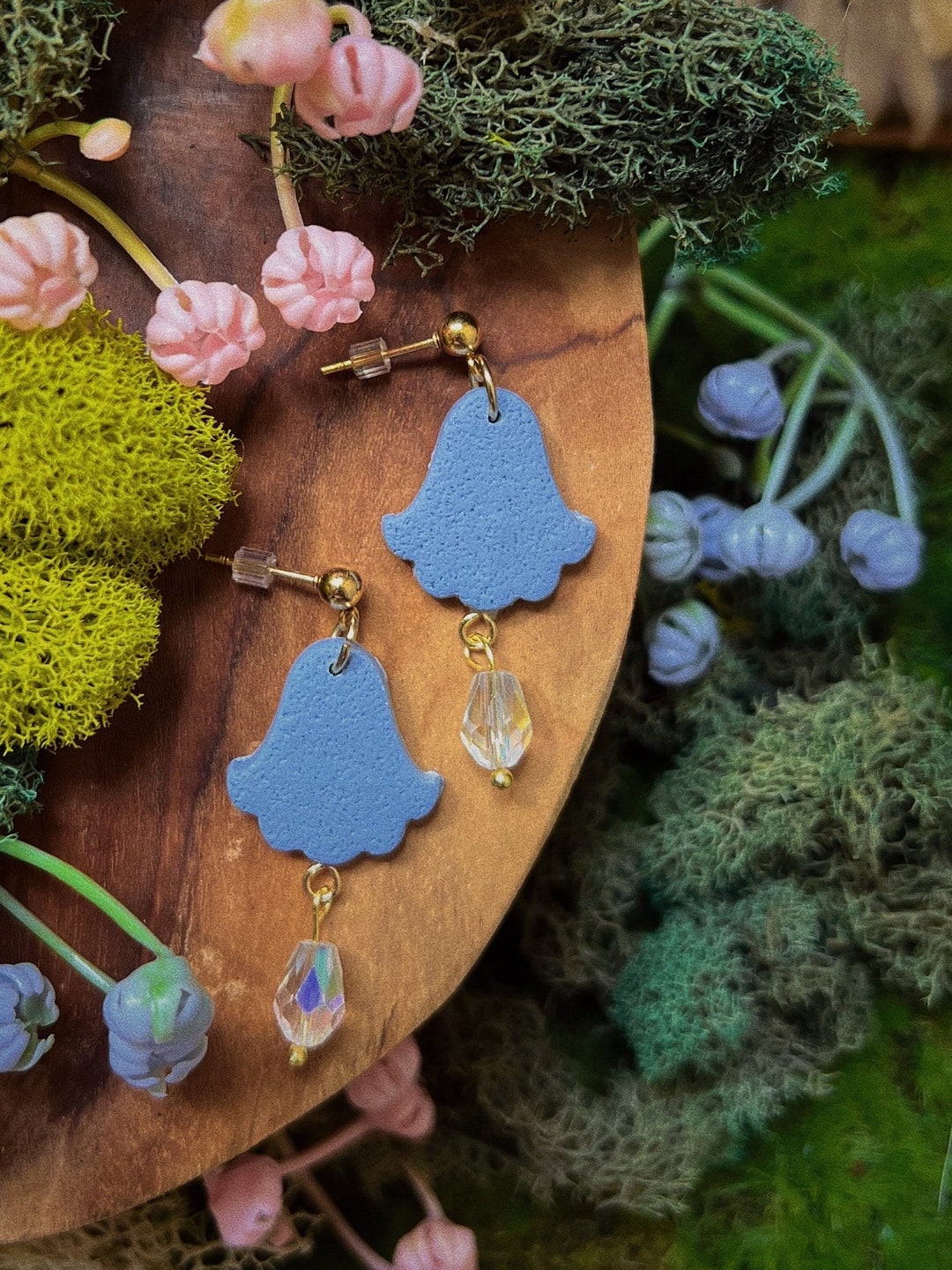 Handmade Polymer Clay Earrings, Floral Earrings, Bluebells, Fairycore ...