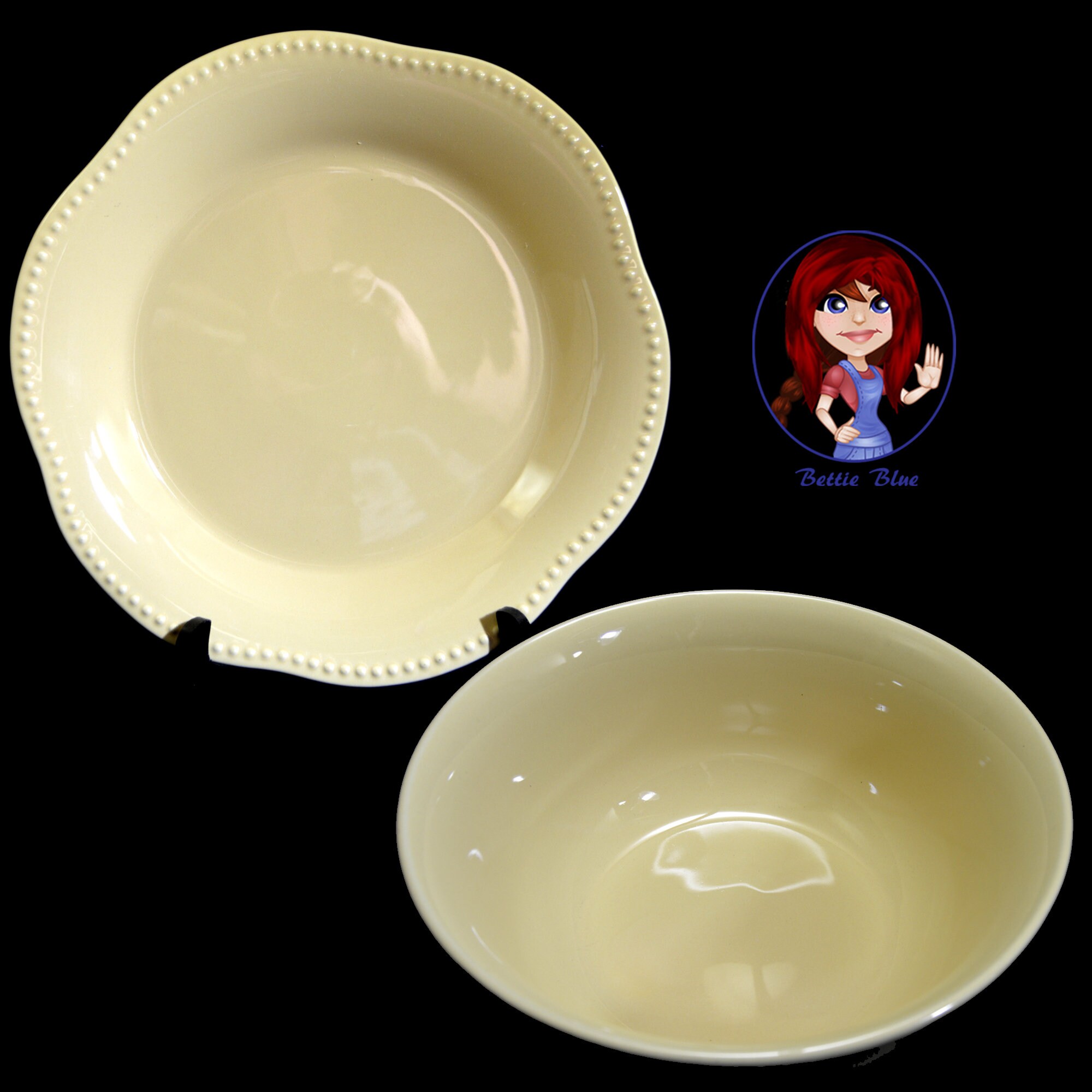 POTTERY BARN EMMA Pattern Beaded Rim Yellow Dinnerware 2-pc Sets ...